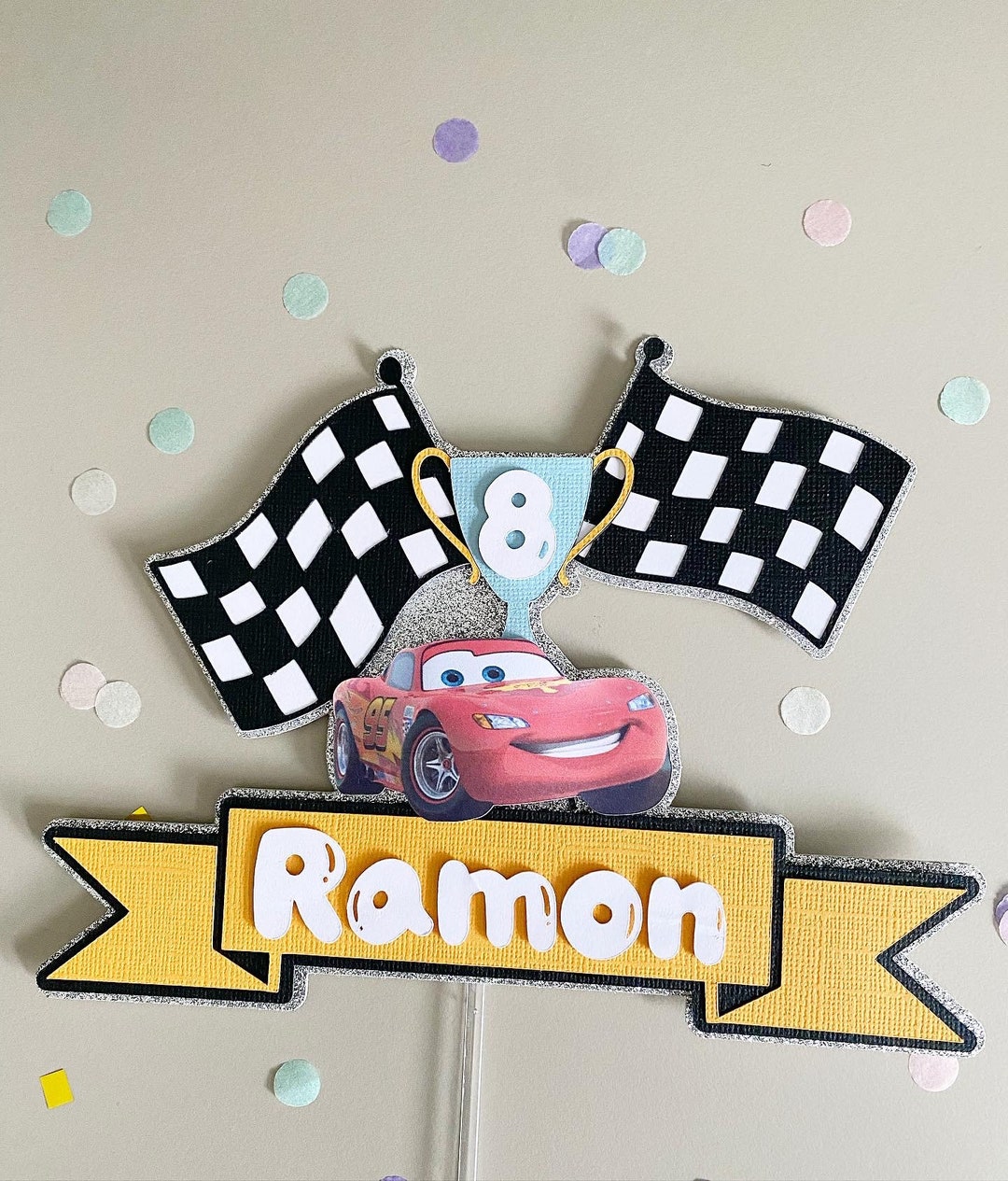 Personalised Cars Disney Cake Topper, Racing Flags Topper, Car Racing ...
