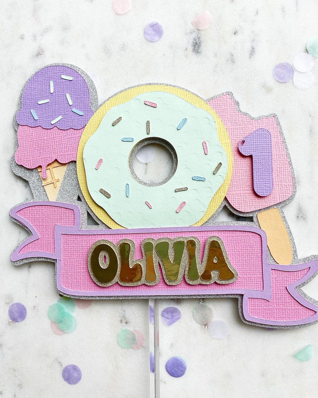 Personalised Donut Cake Topper Gold Glitter Decoration Topper Birthday ...