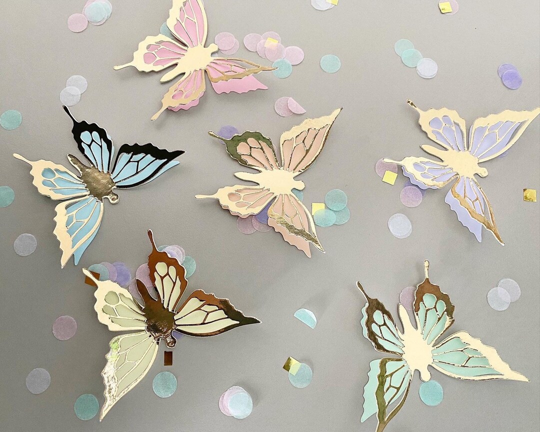3D Butterflies Pack of 12, Pastel Gold Colours Party Table Decoration ...