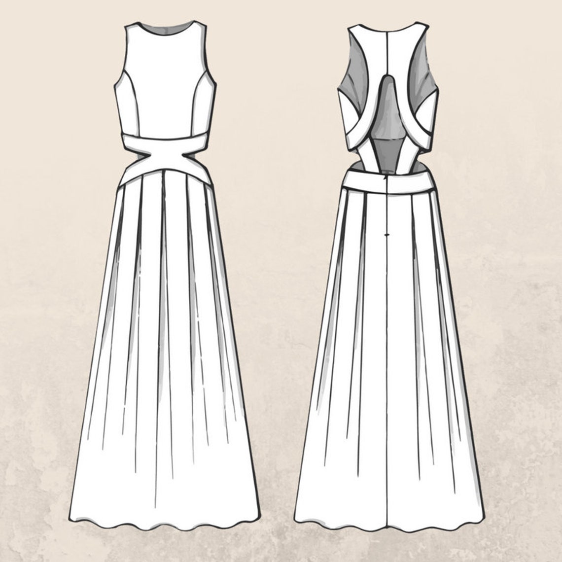 Woman Evening Prom dress PDF sewing pattern DIY | Etsy