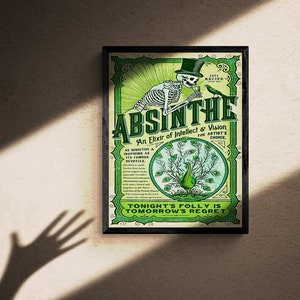 Framed Vintage Absinthe Label Print C.1871 Art Nouveau Liquor Skeleton ...