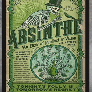 Framed Vintage Absinthe Label Print C.1871 Art Nouveau Liquor Skeleton ...