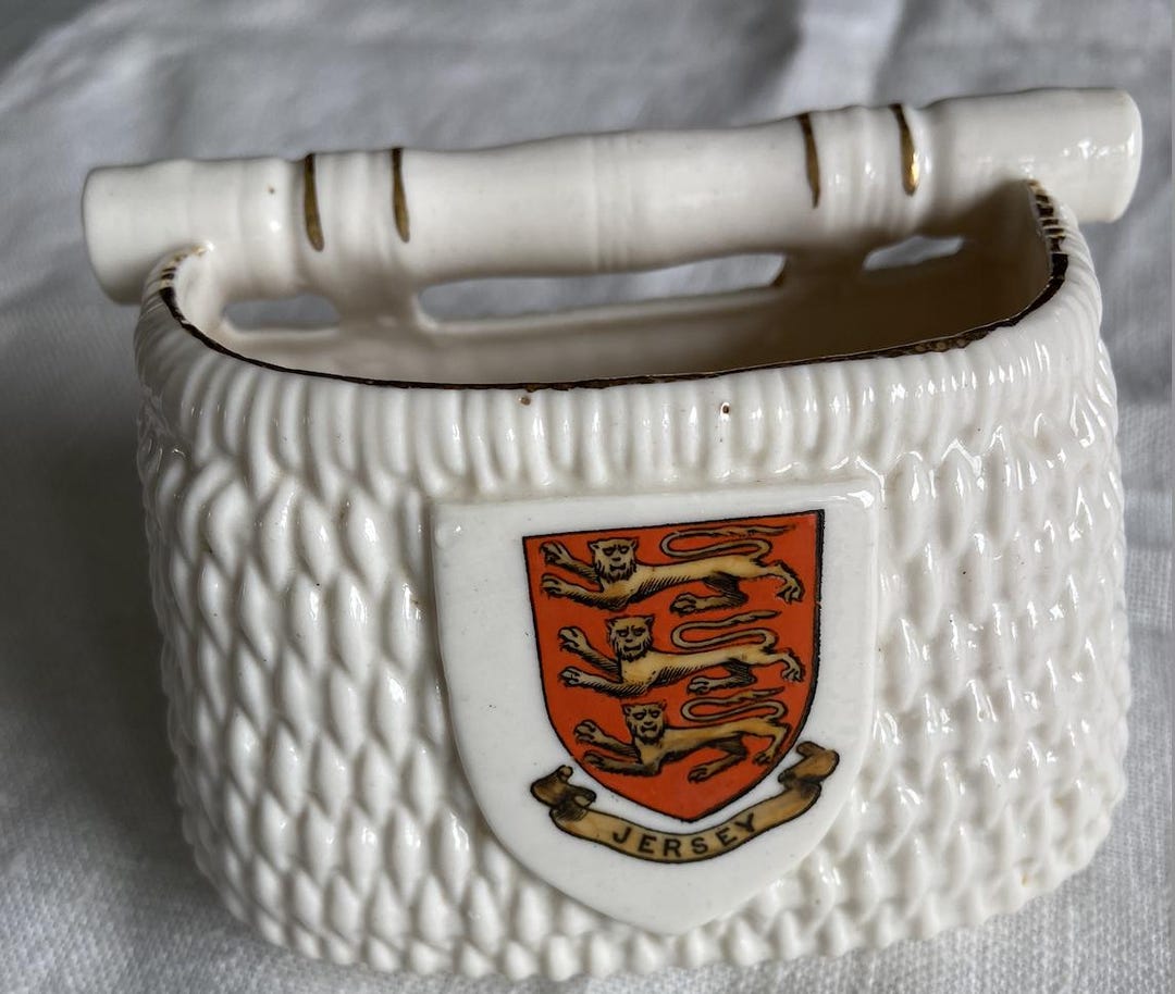 Vintage W.H. Goss Crested Ware Porcelain Fishing Basket: Jersey ...