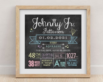 Chalkboard Boy Baby Birth Details Poster - Etsy