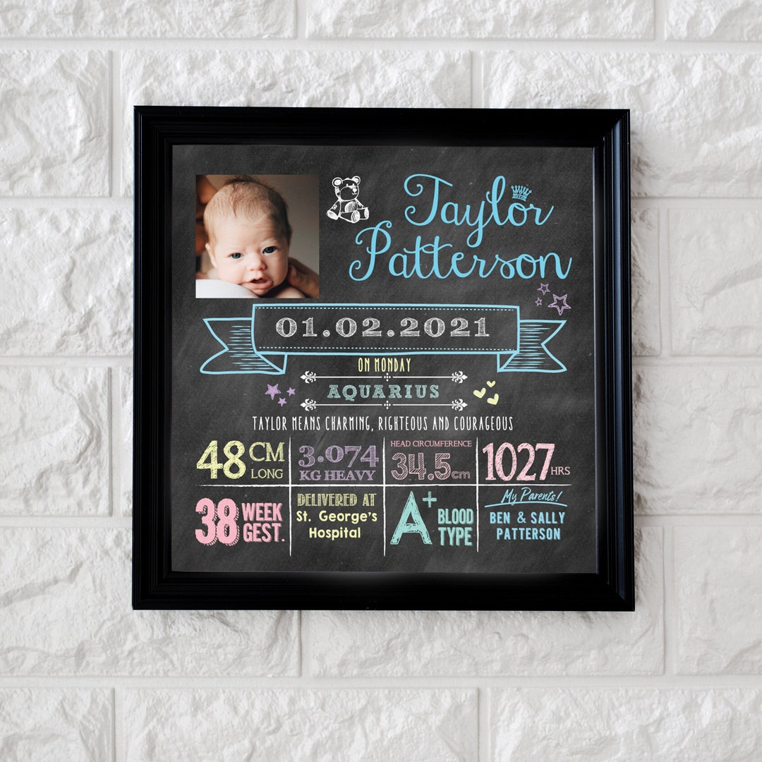 Chalkboard Boy Baby Birth Details Poster - Etsy