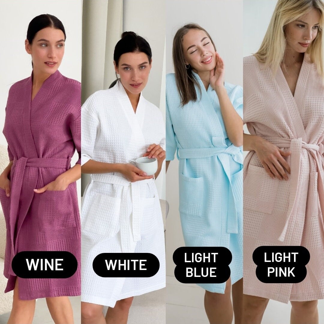 Light Blue Waffle Cotton Robe Women's Waffle Natural Linen - Etsy Australia