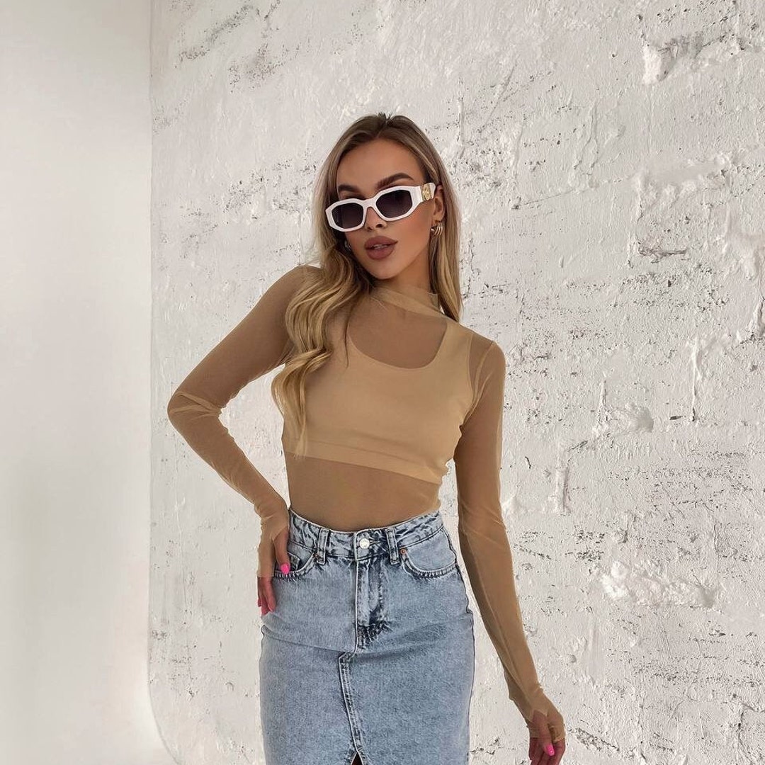 Mesh Turtleneck Fishnet Sheer Mesh Top Sheer Black Mesh Top Longsleeve ...
