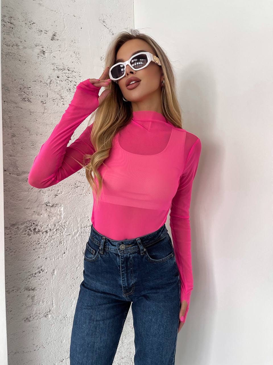 Sheer Mesh Top Pink Transparent Tops Rave Wear See Through Top Strechy ...