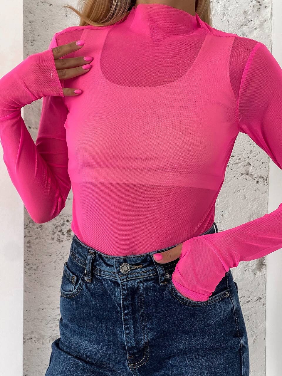 Sheer Mesh Top Pink Transparent Tops Rave Wear See Through Top Strechy ...