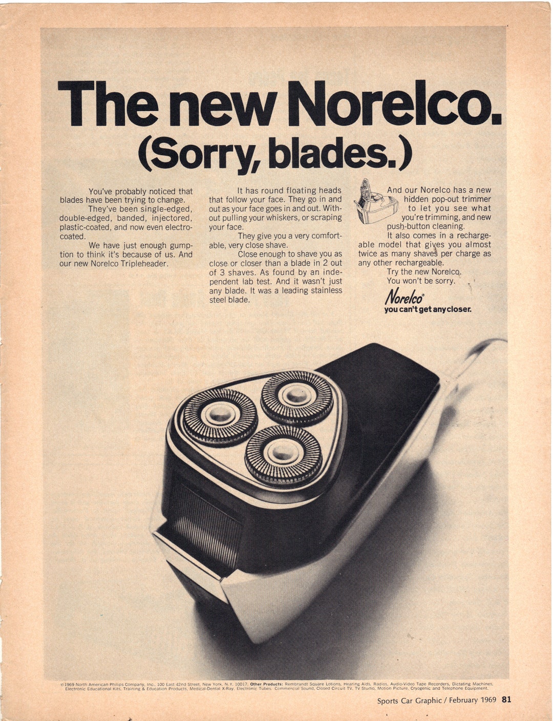 Vintage 1969 Print Ad for Norelco Razor - Etsy