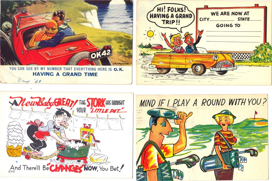 Lot of 4 Vintage Comic Postcards - Lot 374 - Etsy