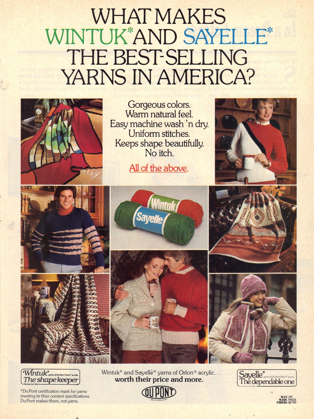 Vintage 1982 Print Ad for Wintuk and Sayelle Yarn - Etsy