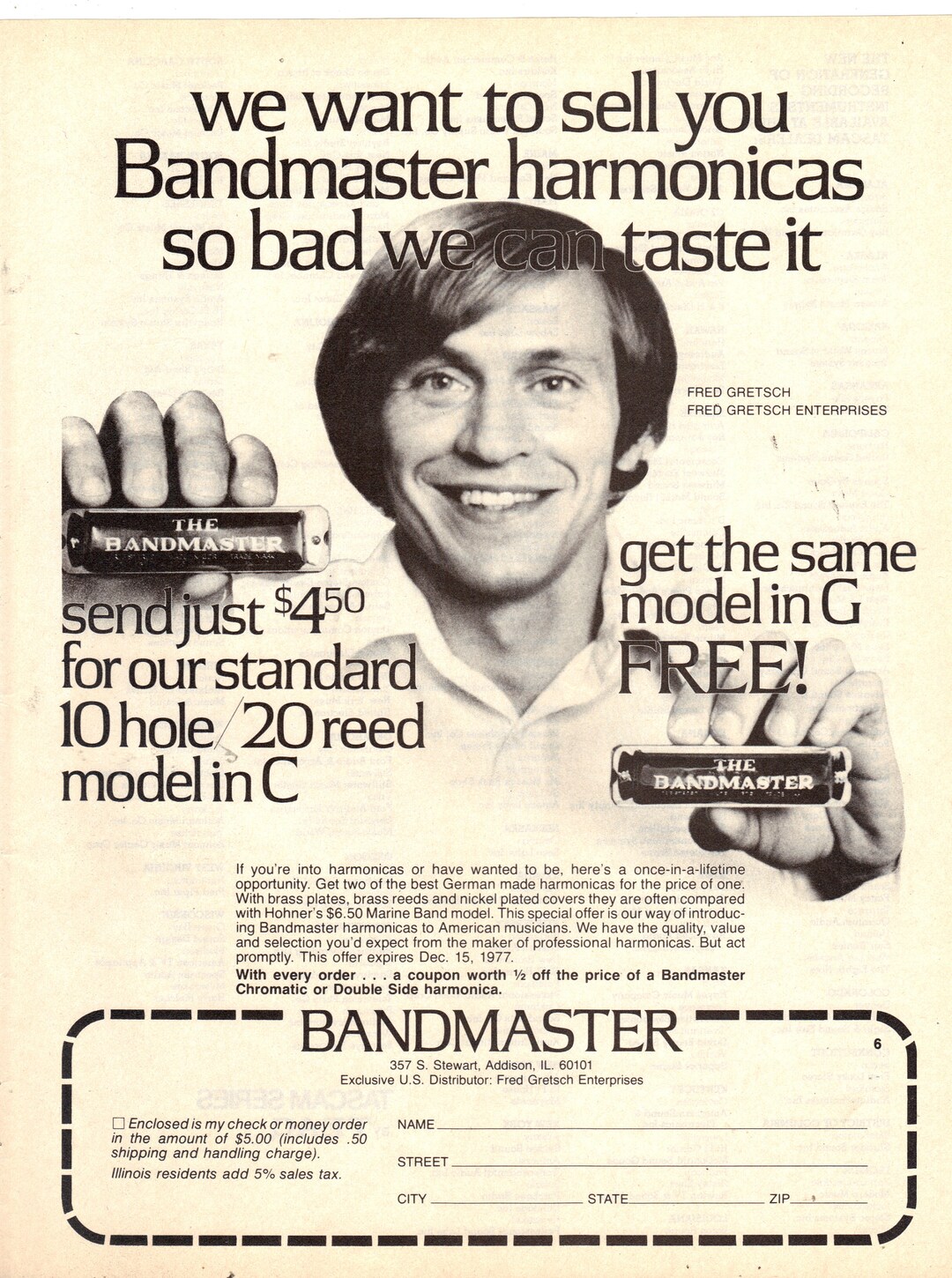 Vintage 1977 Print Ad for Bandmaster Harmonicas - Etsy