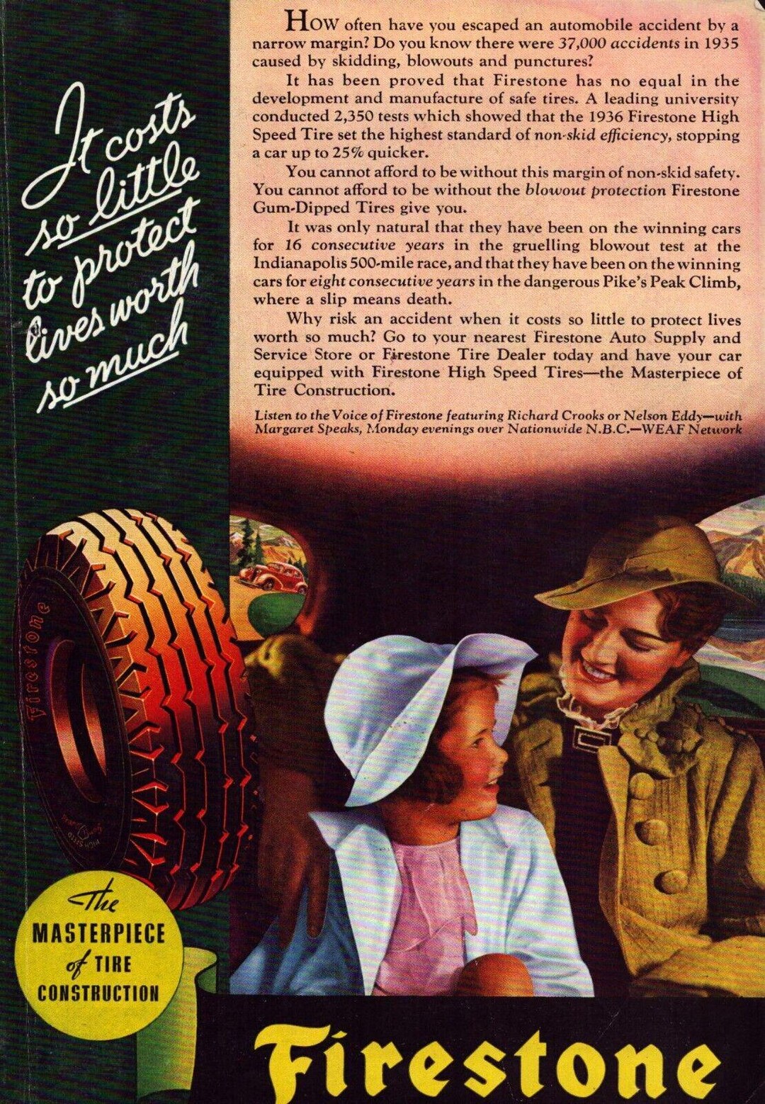 1936 Firestone Tires Print Ad Magazine Ad Wall Art Woman and Child - Etsy