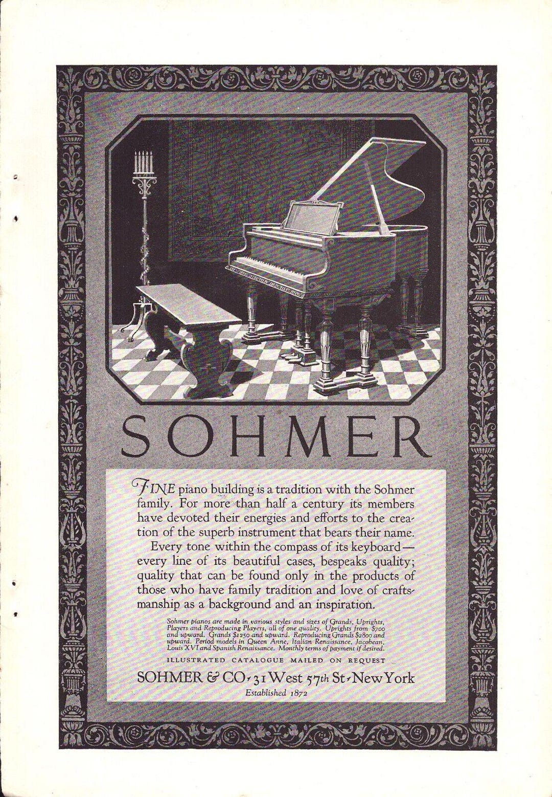 1925 Sohmer Pianos Print Ad - Etsy