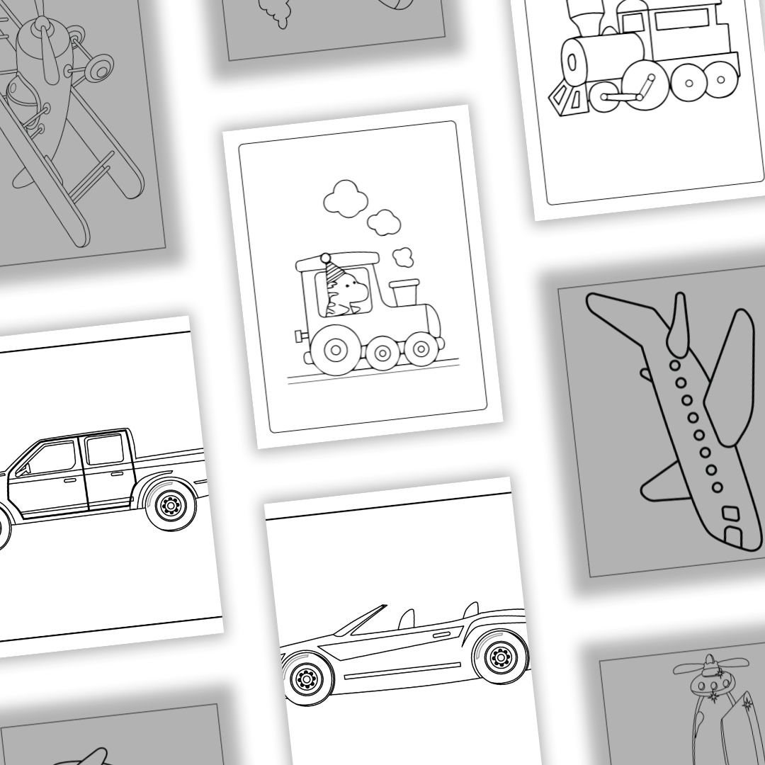 Set of 48 Printable Coloring Pages for Children Planes,trains and Autos ...