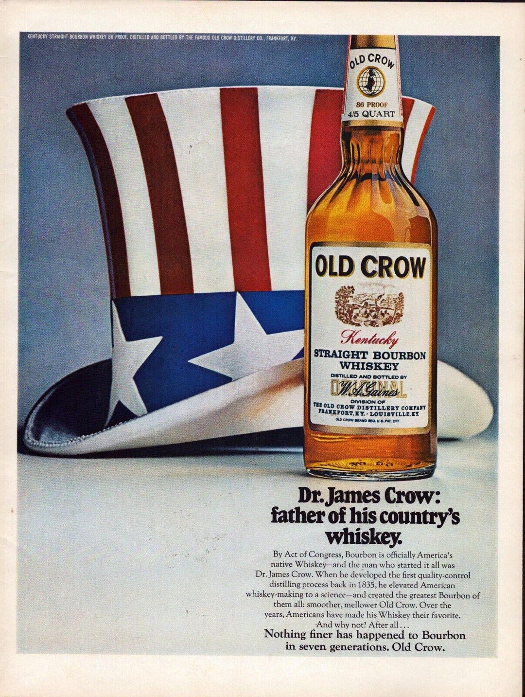 1969 Old Crow Bourbon and Coca-cola Print Ad Wall Art- Uncle Sam Hat - Etsy
