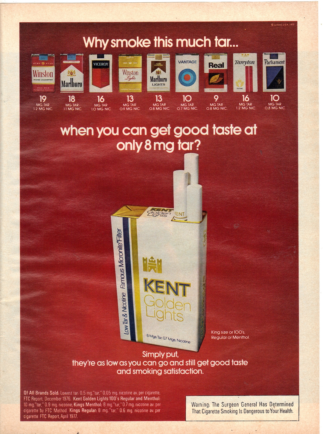 Vintage 1977 Kent Golden Lights Cigarettes Print Ad - Etsy