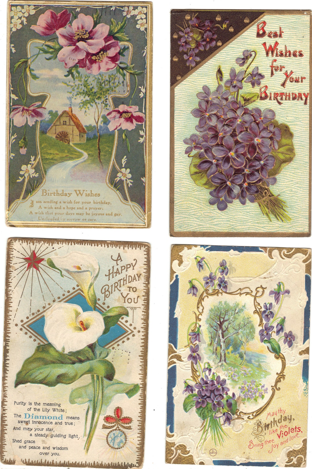 Lot of 4 Antique Birthday Postcards With Flowers - Lot 1042 - Etsy