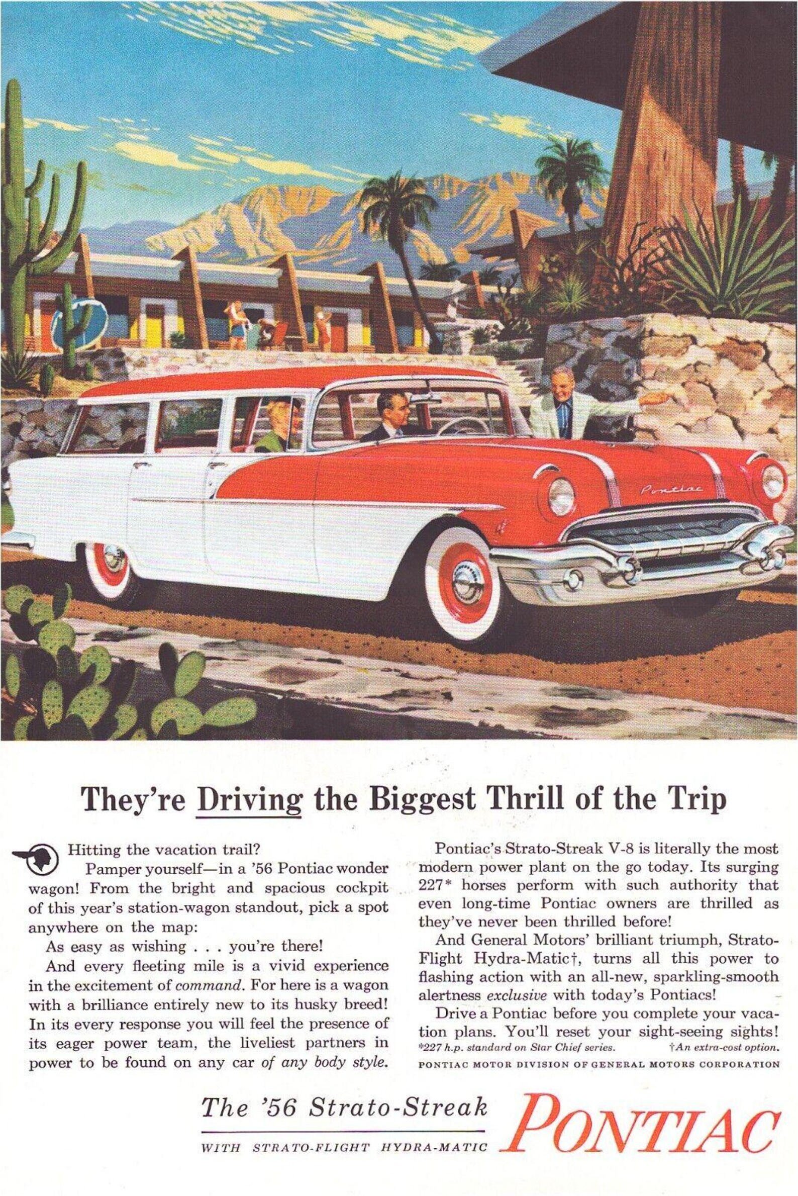 1956 Pontiac Strato-streak Station Wagon Vintage Print Ad Mountains ...