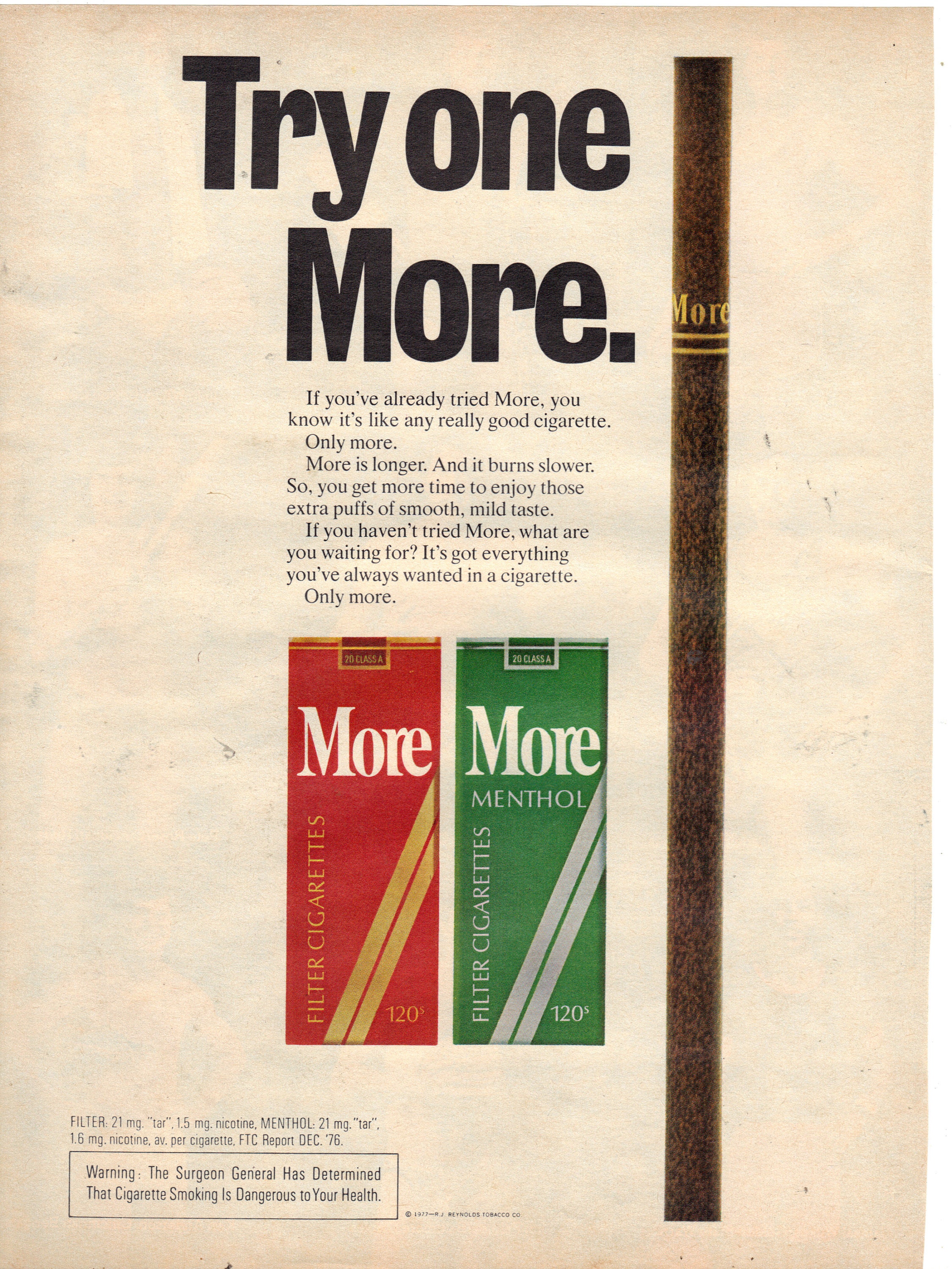 Vintage 1977 Print Ad for More Lights 100's Cigarettes and Mens ...