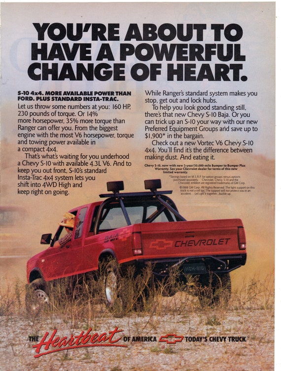 Vintage 1989 Print Ad for Chevy S10 4x4 - Etsy