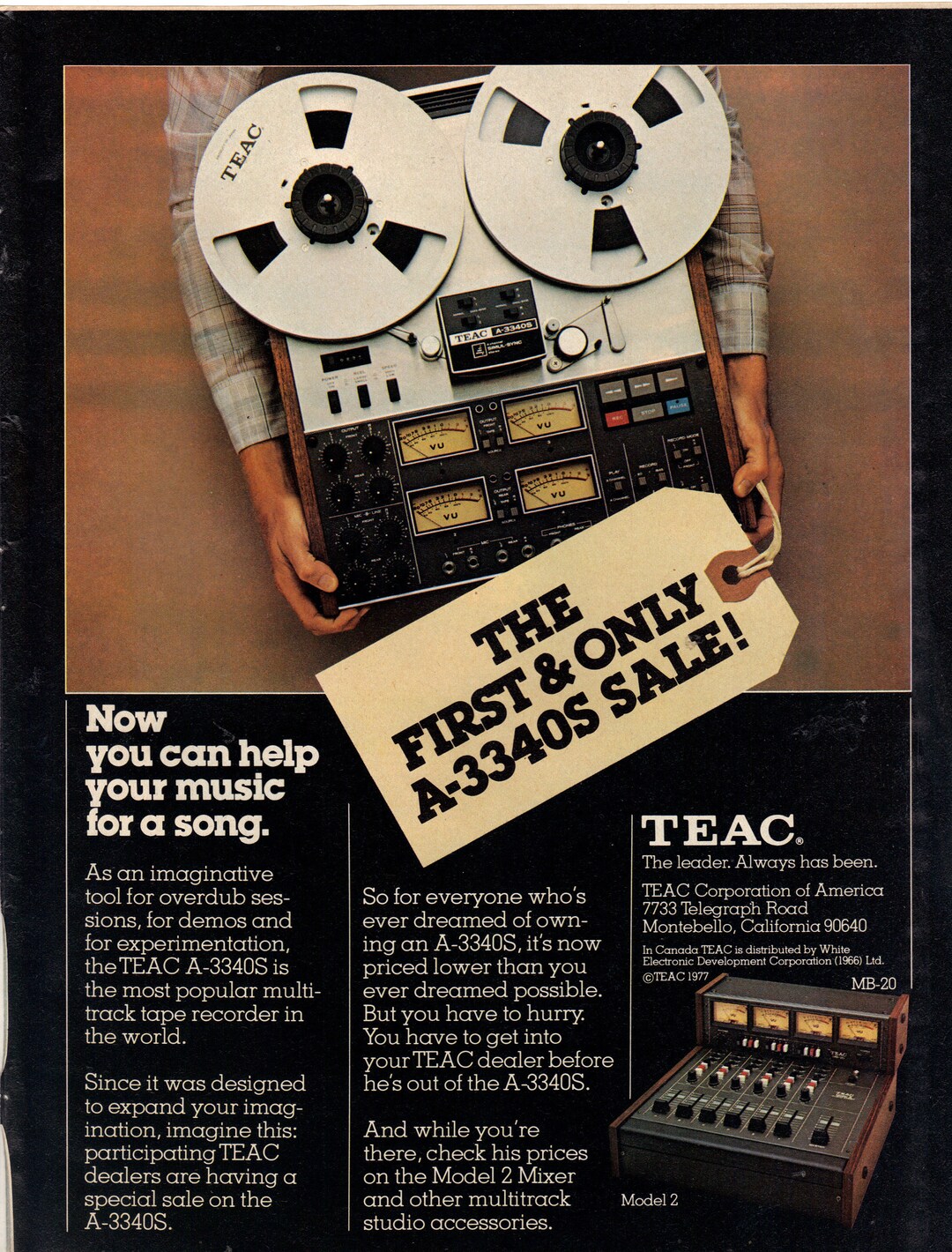 Vintage 1977 Print Ad for TEAC A-3340S Multi-track Tape - Etsy