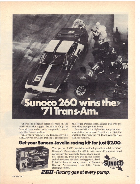 Vintage 1971 Print Ad for Sunoco 260 Racing Gas | Etsy