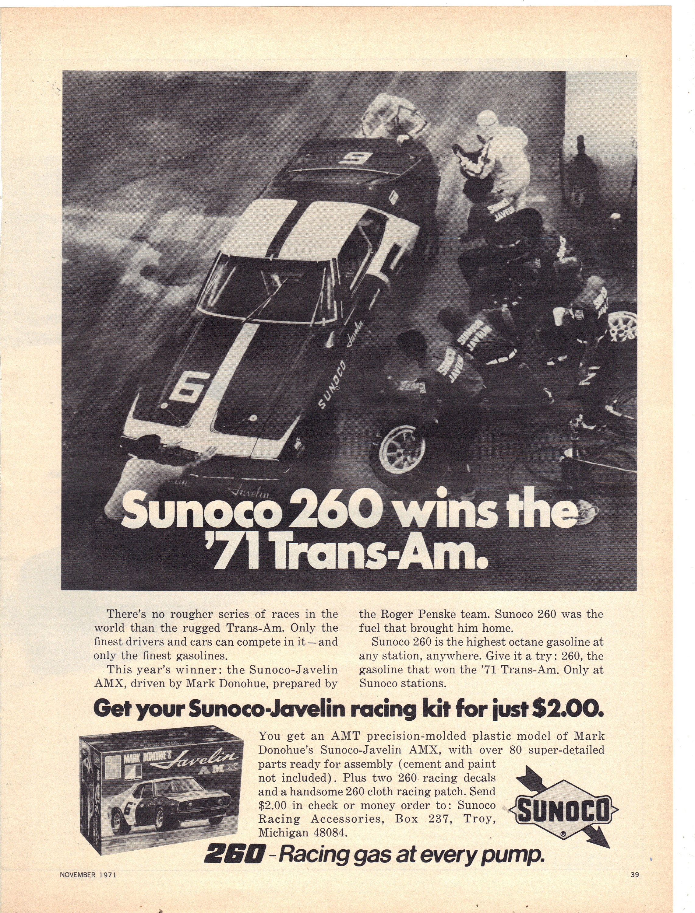 Vintage 1971 Print Ad for Sunoco 260 Racing Gas - Etsy
