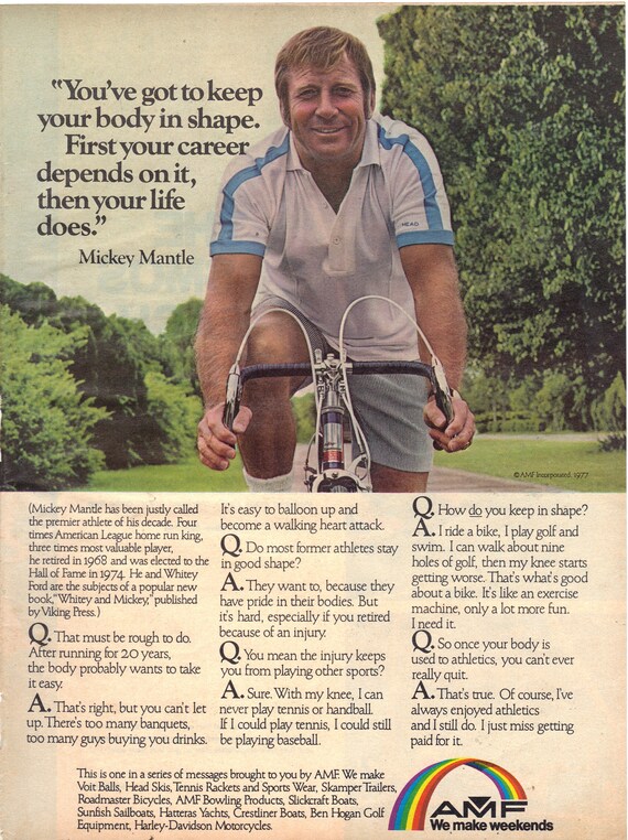 Vintage 1977 Print Ad for AMF Sports Equipment W/mickey Mantle | Etsy
