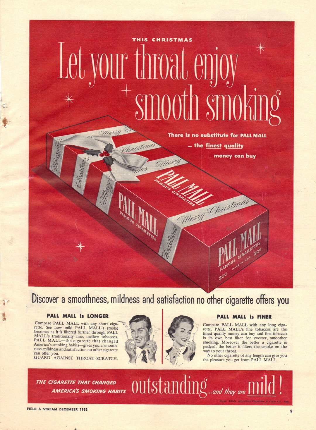 Vintage 1953 Print Ad for Pall Mall Cigarettes - Etsy