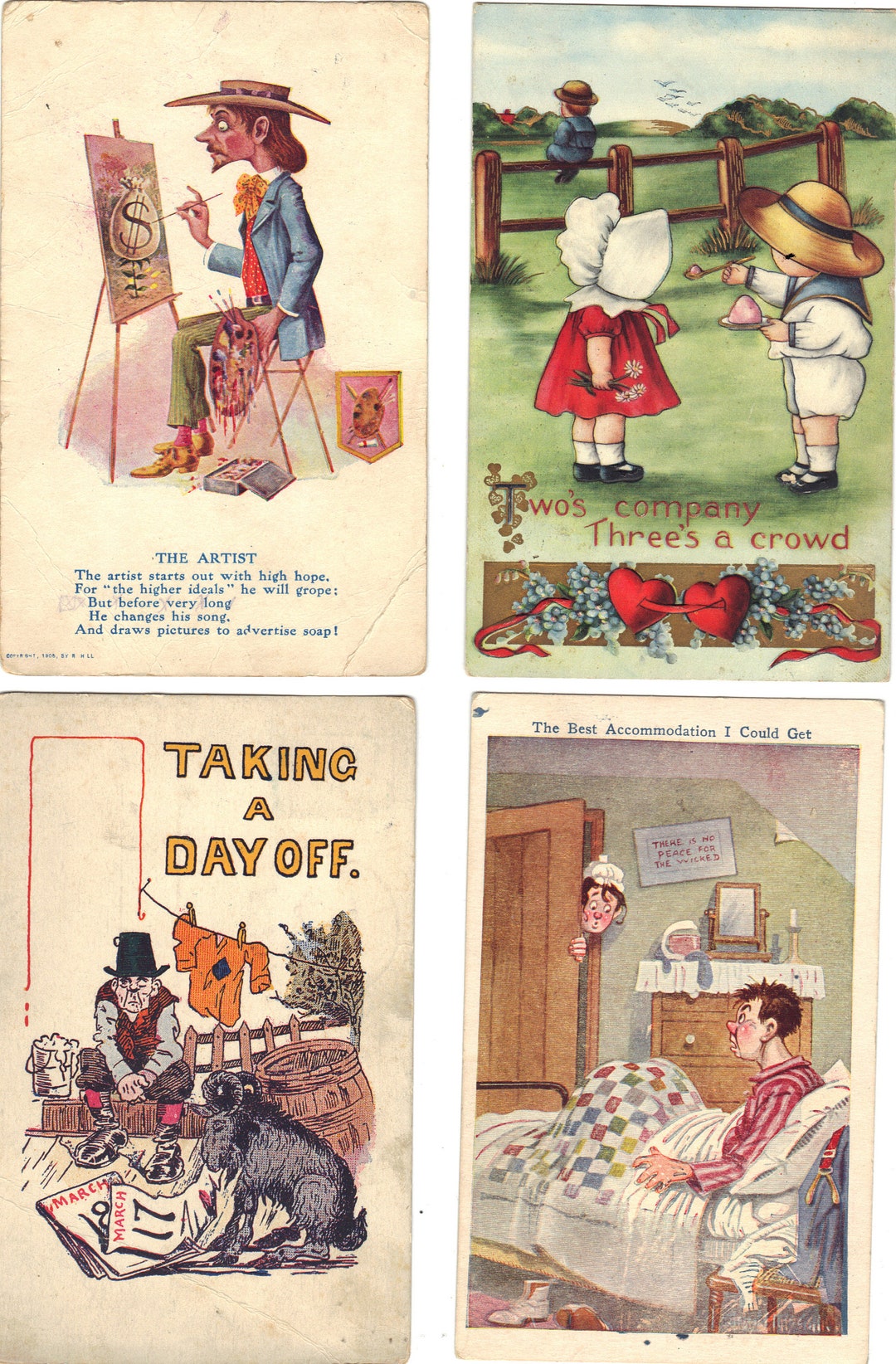 Lot of 4 Antique/vintage Comic Postcards - Lot 262 - Etsy