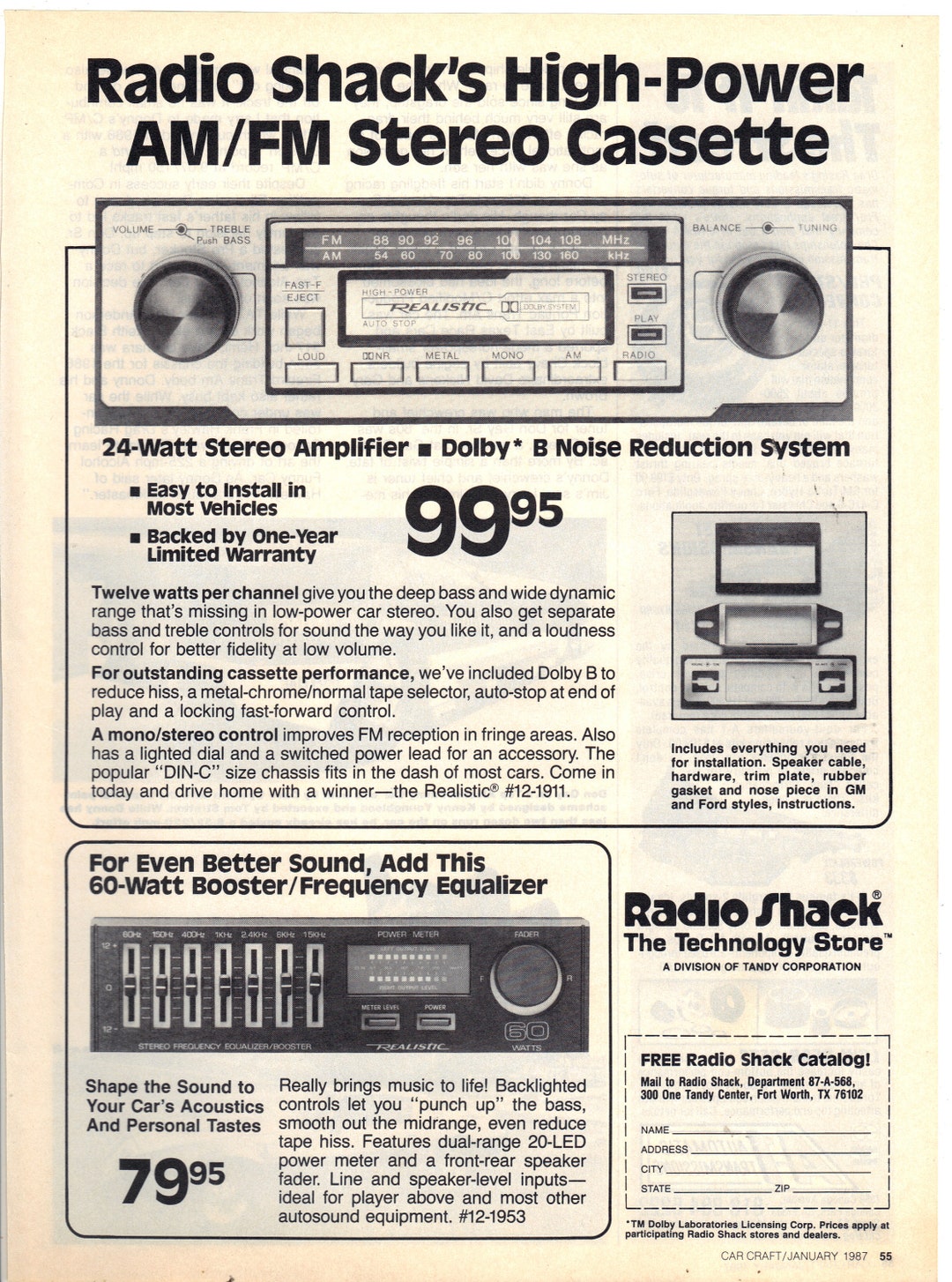 Vintage 1987 Print Ad for Radio Shack AM/FM Stereo Cassette - Etsy