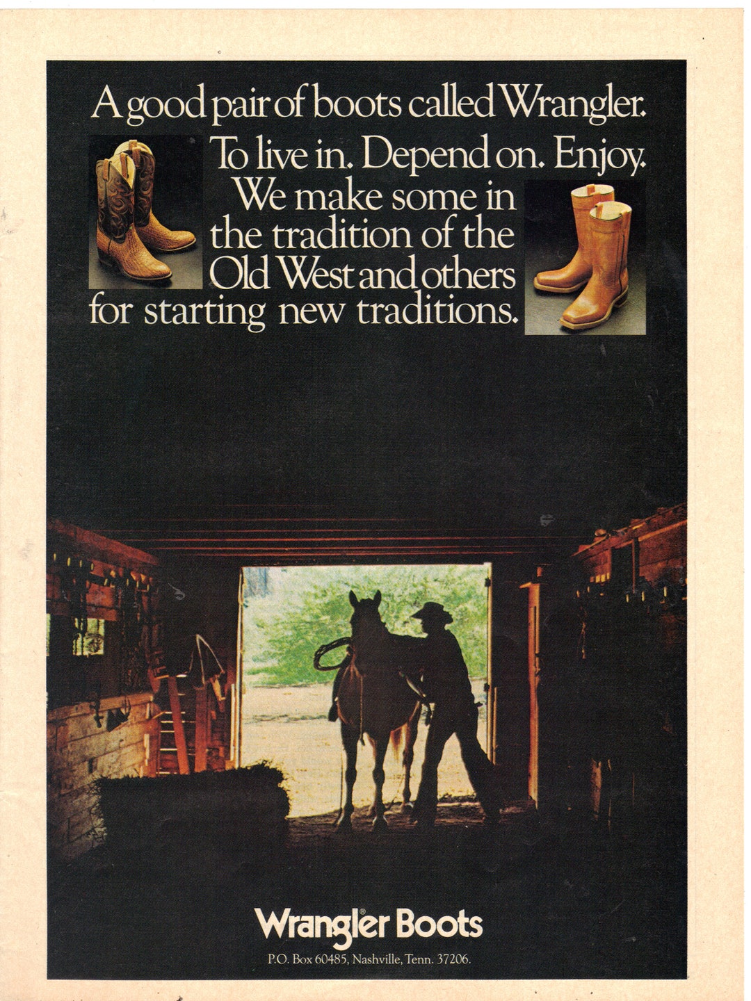 Vintage 1979 Print Ad for Wrangler Western Boots - Etsy
