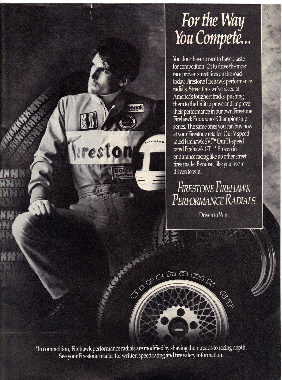 Vintage 1987 Print Ad for Firestone Firehawk Tires - Etsy