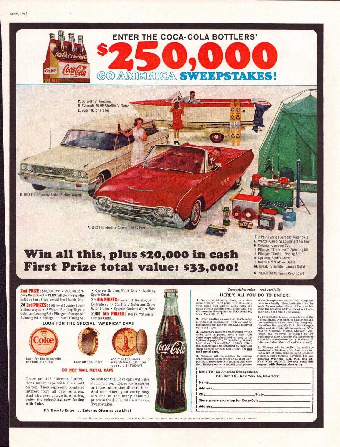 Vintage Print Ad -1963 for Coca-cola W/ a Thunderbird Sweepstakes - Etsy