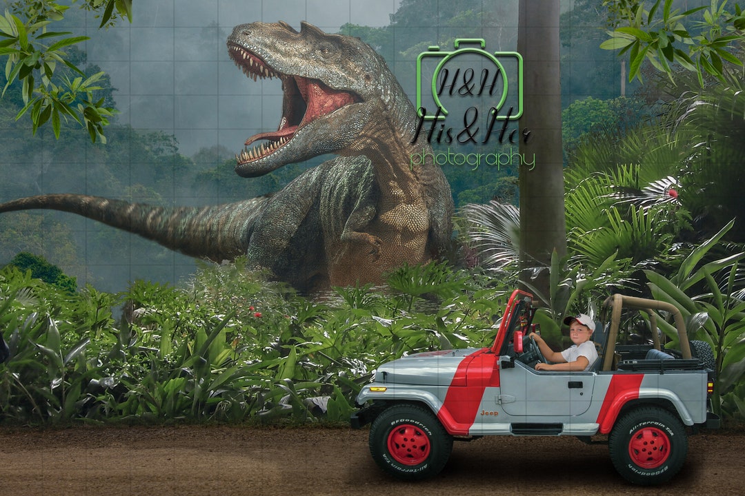 T-rex Road With Jeep Digital Background Digital Backdrop - Etsy