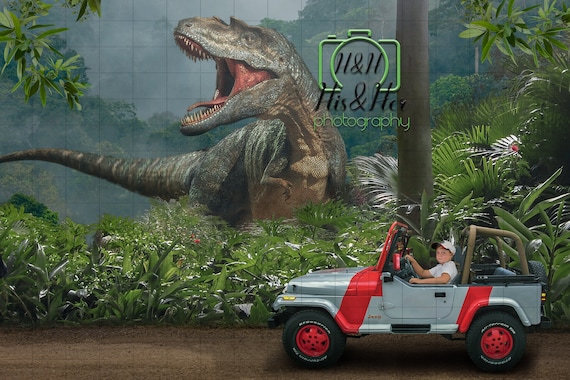 T-rex Road With Jeep Digital Background Digital Backdrop | Etsy