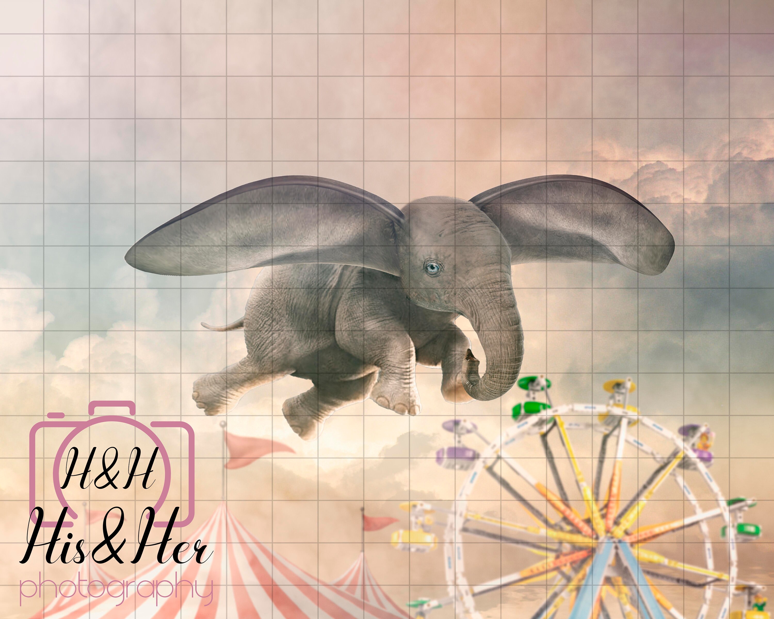 Dumbo volando sobre circo fondo digital telón de fondo | Etsy