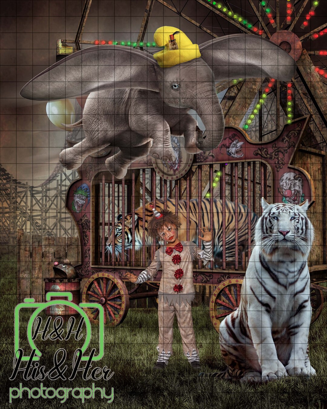 Dumbo Circus With Tigers, Digital Background, Digital Backdrop, Digital ...