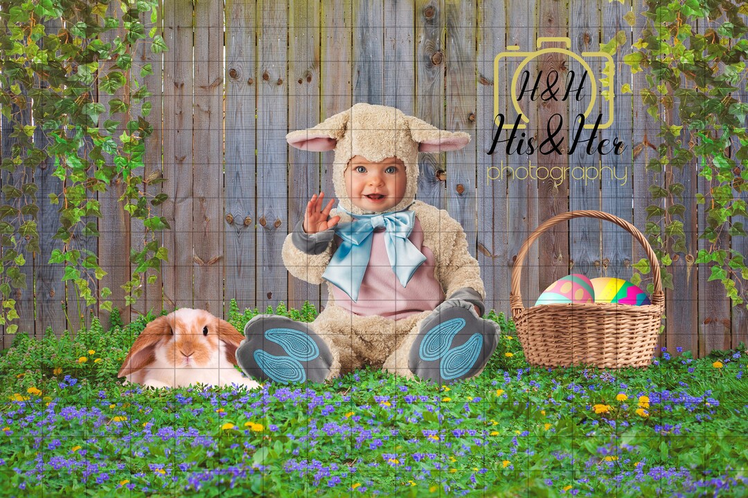 Easter Fence, Easter Bunny, Digital Background, Digital Backdrop ...