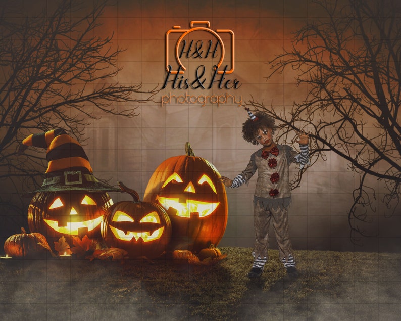 Halloween Pumpkins, Spooky House, Halloween Backdrop, Digital ...