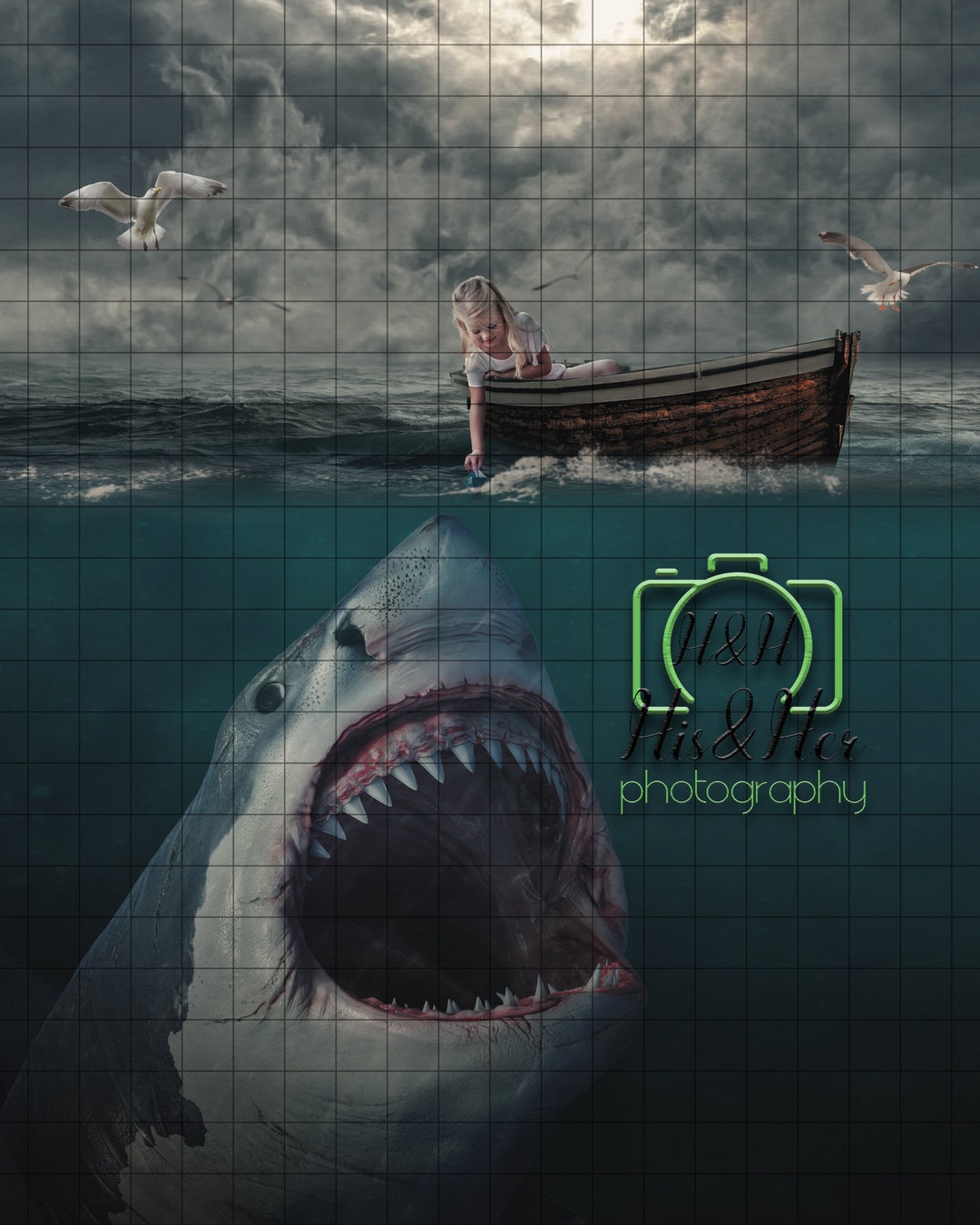 Shark Attack, Boat, Vertical and Horizontal, Ocean, Digital Background ...