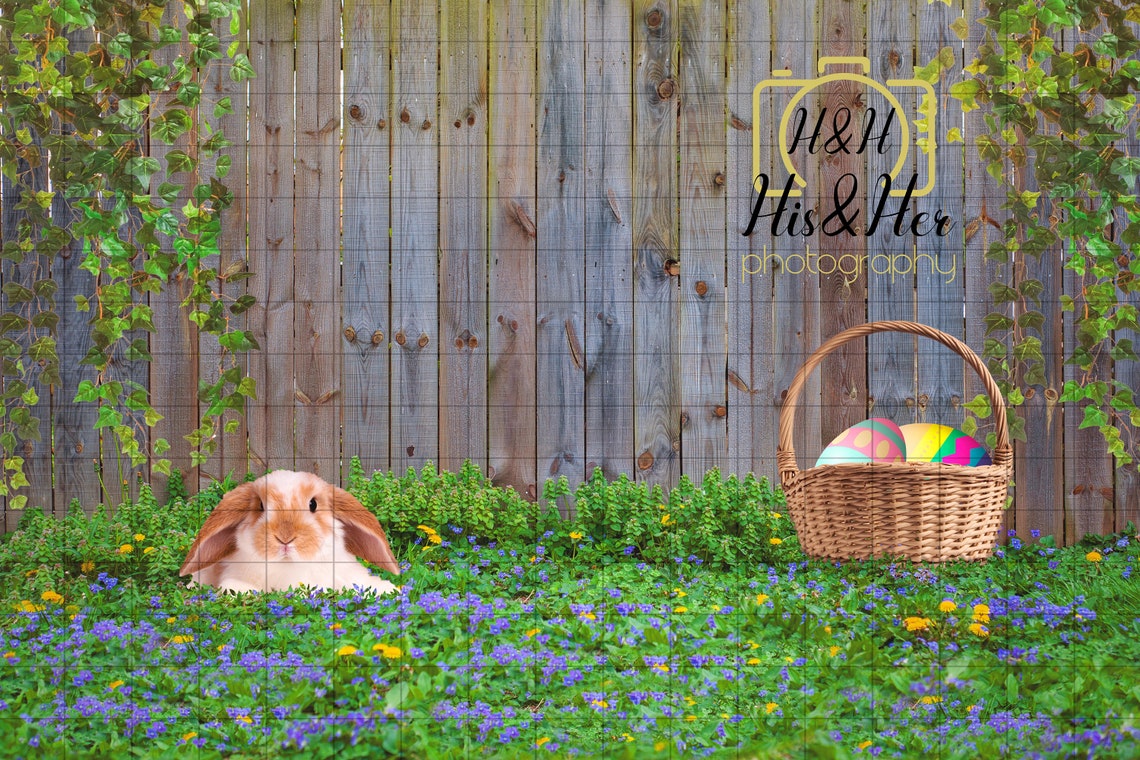 Easter Fence Easter Bunny Digital Background Digital - Etsy