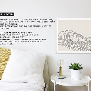 Ocean Wave Print Japanese Line Art Japandi Graphic Art Modern Beige ...