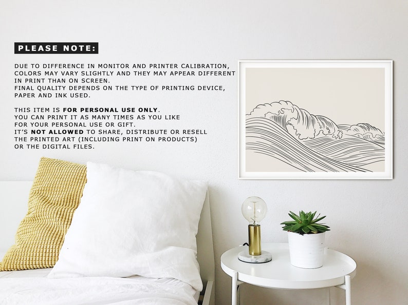 Ocean Wave Print Japanese Line Art Japandi Graphic Art Modern - Etsy