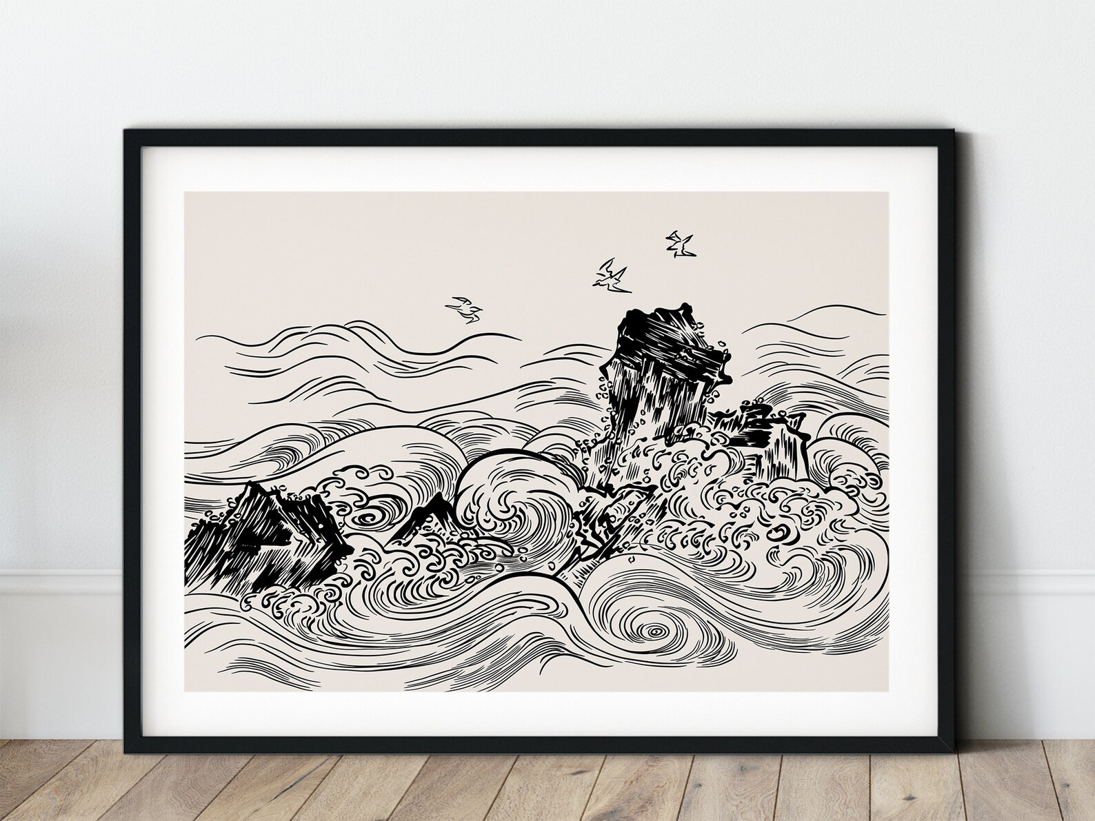 Vintage Japanese Ocean Wave Print Aesthetic Japandi Organic - Etsy