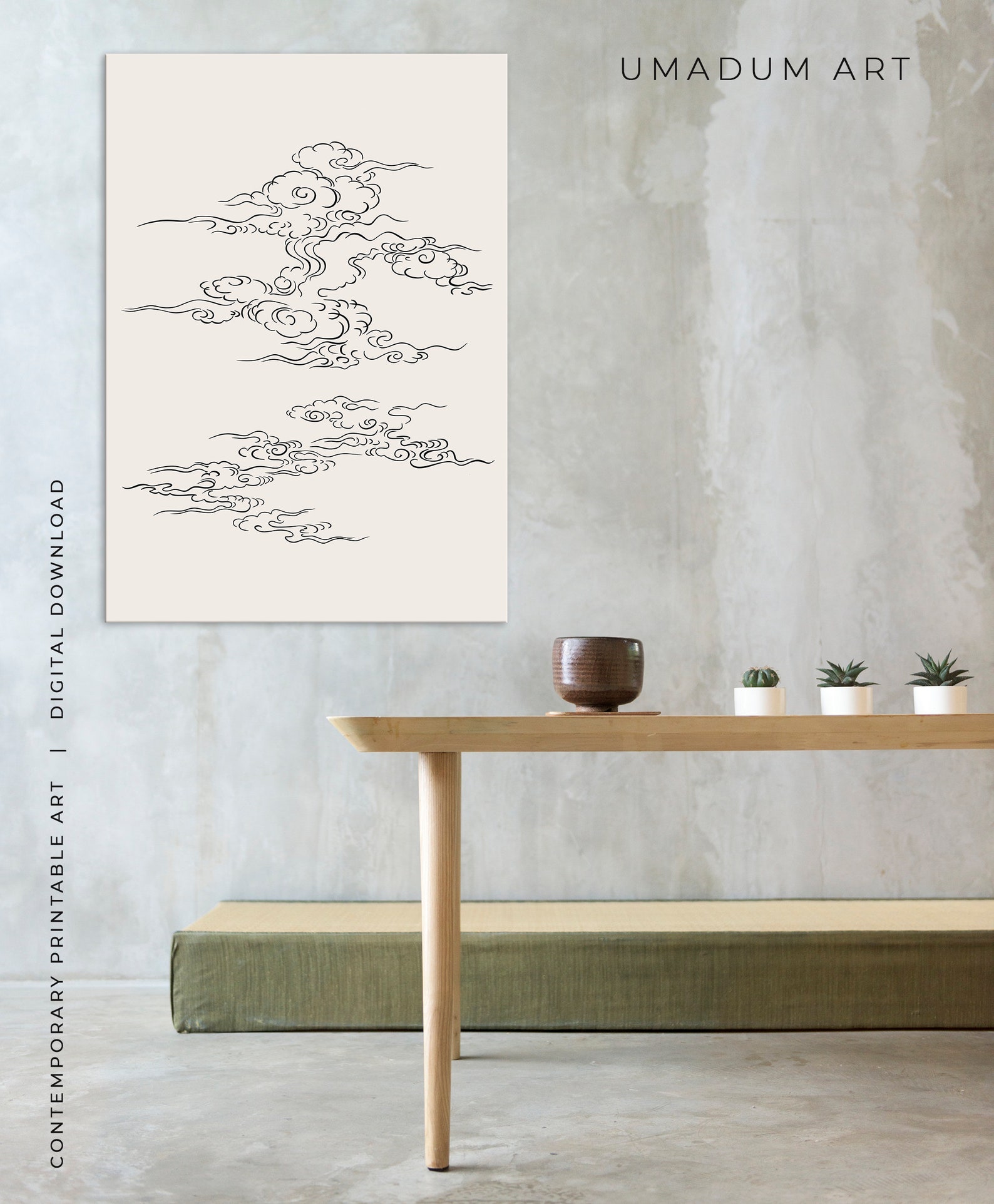 Japandi Cloud Print Abstract Line Art Beige Printable Art Organic ...
