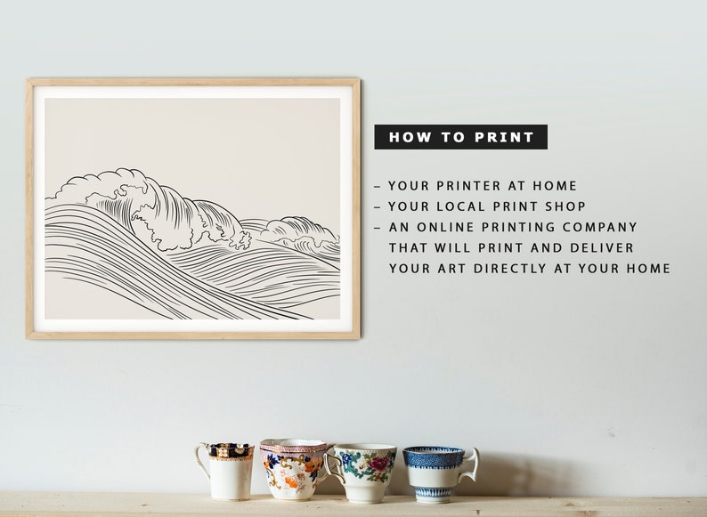 Ocean Wave Print Japanese Line Art Japandi Graphic Art Modern - Etsy