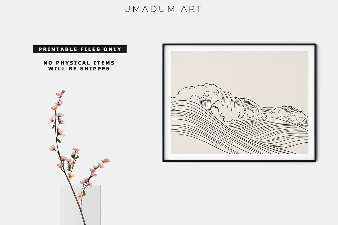Ocean Wave Print Japanese Line Art Japandi Graphic Art Modern - Etsy
